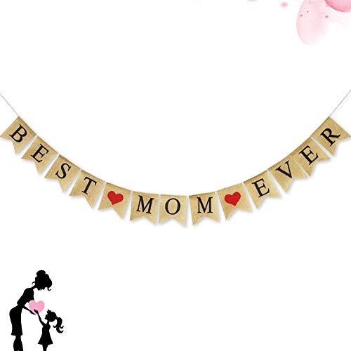 SWYOUN Burlap Best Mom Ever Banner Mothers Day Party Bunting Garland Decoration Supplies