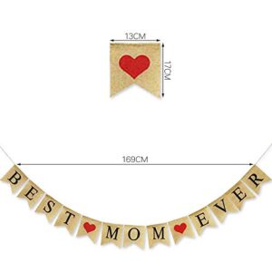 SWYOUN Burlap Best Mom Ever Banner Mothers Day Party Bunting Garland Decoration Supplies