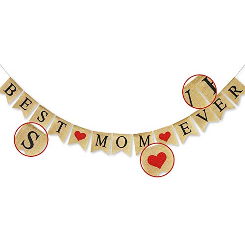 SWYOUN Burlap Best Mom Ever Banner Mothers Day Party Bunting Garland Decoration Supplies