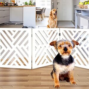 Bundaloo Freestanding Dog Gate Expandable Decorative Wooden Fence for Small to Medium Pet Dogs, Barrier for Stairs, Doorways, & Hallways (Lattice - White)