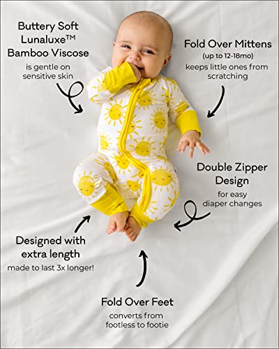 Little Sleepies Baby Pajama Unisex, Bamboo Viscose Zippy PJs, Sunshine, 3-6M