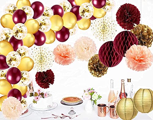 Graduation Party Decorations Maroon Gold 2023/Burgundy Gold Fall Birthday Party Decorations for Women Fall Balloons/Fall Party Decorations/Fall in love Bridal Shower Decorations