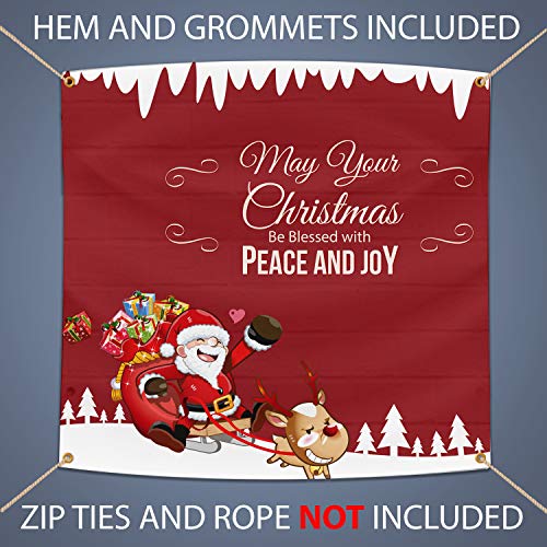 Merry Christmas Wish Banner, Heavy Duty 11 Oz Vinyl, Christmas Blessing Banner, Holiday Christmas Party Decor Sign with Metal Grommets & Hemmed Edges, Perfect for Indoor Outdoor Decor (6' X 2.5')