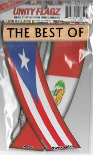 PUERTO RICO AND PERU PERURICAN BORICUA PERUVIAN CARIBBEAN SOUTH AMERICAN REARVIEW MIRROR MINI BANNER HANGING FLAGS FOR THE CAR UNITY FLAGZ™