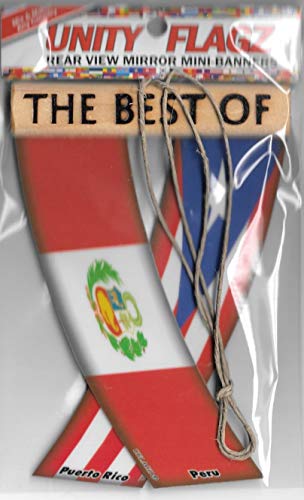 PUERTO RICO AND PERU PERURICAN BORICUA PERUVIAN CARIBBEAN SOUTH AMERICAN REARVIEW MIRROR MINI BANNER HANGING FLAGS FOR THE CAR UNITY FLAGZ™