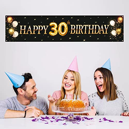 Kimini-Ki Happy 30th Birthday Banner, Lager 30th Birthday Banner Backdrops, Dirty 30 Banner, 30th Years Old Decor, 30th Birthday Party Decorations for Men or Women - Black and Gold (30th)