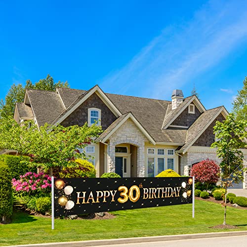 Kimini-Ki Happy 30th Birthday Banner, Lager 30th Birthday Banner Backdrops, Dirty 30 Banner, 30th Years Old Decor, 30th Birthday Party Decorations for Men or Women - Black and Gold (30th)