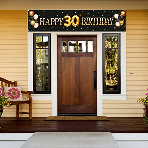 Kimini-Ki Happy 30th Birthday Banner, Lager 30th Birthday Banner Backdrops, Dirty 30 Banner, 30th Years Old Decor, 30th Birthday Party Decorations for Men or Women - Black and Gold (30th)