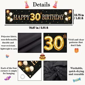 Kimini-Ki Happy 30th Birthday Banner, Lager 30th Birthday Banner Backdrops, Dirty 30 Banner, 30th Years Old Decor, 30th Birthday Party Decorations for Men or Women - Black and Gold (30th)