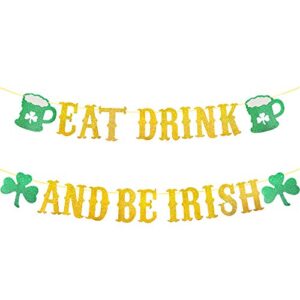 weimaro eat drink and be irish banner, glittery st. patrick’s day decorations, happy st patricks day banner decorations, st patricks day bar pub decor, funny st patty’s day party decorations supplies