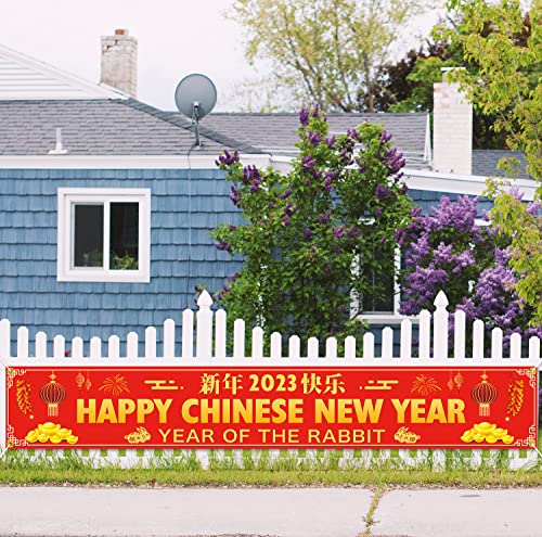 PTFNY 2023 Chinese New Year Party Decorations New Year Party Banner Year of The Rabbit Party Banner Chinese New Year Decorations for Spring Festival Supplies Outdoor Indoor Decor