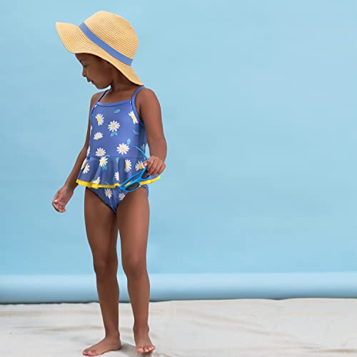 Gerber Girls' One-Piece Swimsuit, Blue Daisies, 18 Months