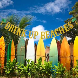 Drink Up Beaches Banner Gold Glitter, Beach Party Decor/Tropical Birthday Decorations/Hawaiian Party Decorations/Aloha Decorations/Bachelorette Party Decorations Luau