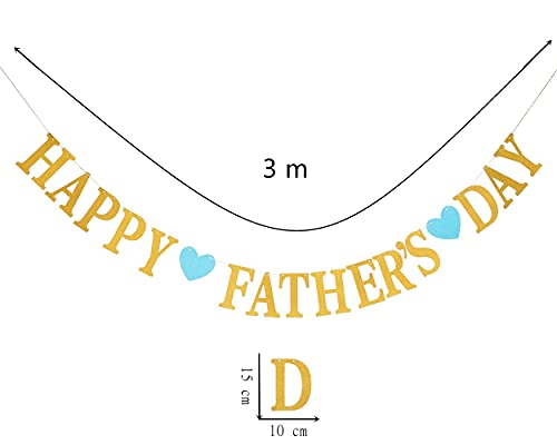 Happy Father's Day Glitter Gold Banner Blue Heart Bunting Banner for Dad Father's Party Decorations Backdrop Garland for Father's Day(blue heart)