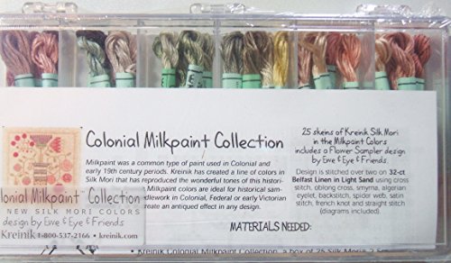 25 Kreinik Silk Mori Skeins Colonial Milkpaint Collection with Pattern Storage Box