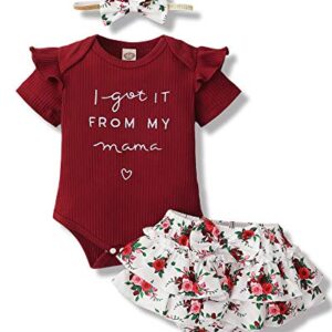 Mioglrie Newborn Baby Girl Clothes Romper Shorts Set Ruffle Infant Girl Clothes Knitted Baby Girls' Clothing Daddys Little Girl Baby Clothes Maroon Baby Clothes Girl 0-3 Months