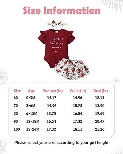 Mioglrie Newborn Baby Girl Clothes Romper Shorts Set Ruffle Infant Girl Clothes Knitted Baby Girls' Clothing Daddys Little Girl Baby Clothes Maroon Baby Clothes Girl 0-3 Months