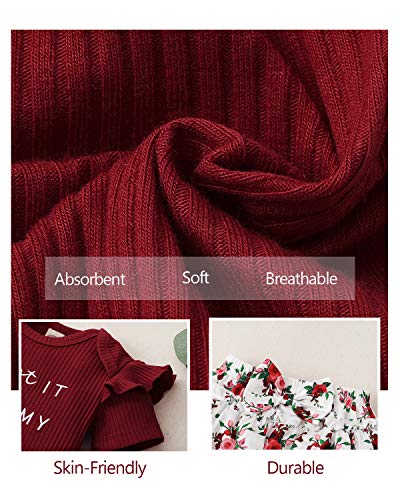 Mioglrie Newborn Baby Girl Clothes Romper Shorts Set Ruffle Infant Girl Clothes Knitted Baby Girls' Clothing Daddys Little Girl Baby Clothes Maroon Baby Clothes Girl 0-3 Months