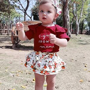 Mioglrie Newborn Baby Girl Clothes Romper Shorts Set Ruffle Infant Girl Clothes Knitted Baby Girls' Clothing Daddys Little Girl Baby Clothes Maroon Baby Clothes Girl 0-3 Months