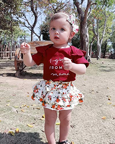 Mioglrie Newborn Baby Girl Clothes Romper Shorts Set Ruffle Infant Girl Clothes Knitted Baby Girls' Clothing Daddys Little Girl Baby Clothes Maroon Baby Clothes Girl 0-3 Months