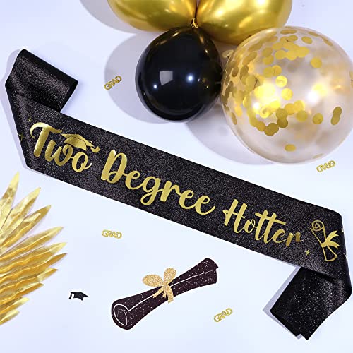 Funmemoir Graduation Party Decorations 2023 Black and Gold - Two Degree Hotter Sash, Congrats Grad Class of 2023 Sash for Senior High School College Graduation Party Supplies Party Gifts