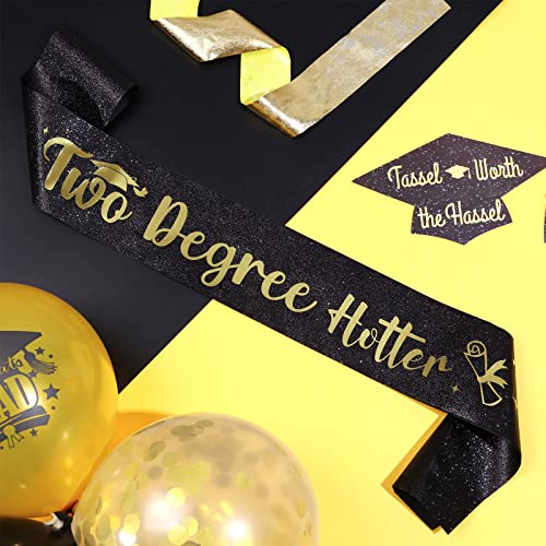 Funmemoir Graduation Party Decorations 2023 Black and Gold - Two Degree Hotter Sash, Congrats Grad Class of 2023 Sash for Senior High School College Graduation Party Supplies Party Gifts