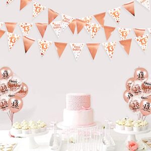 40Ft Rose Gold 13th Birthday Decorations Happy 13th Birthday Banner Bunting Triangle Flag Pennant Garland for Teen Girls 13 Year Old Happy Birthday Decor Thirteen Official Teenager Party Supplies