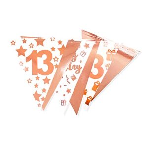 40Ft Rose Gold 13th Birthday Decorations Happy 13th Birthday Banner Bunting Triangle Flag Pennant Garland for Teen Girls 13 Year Old Happy Birthday Decor Thirteen Official Teenager Party Supplies