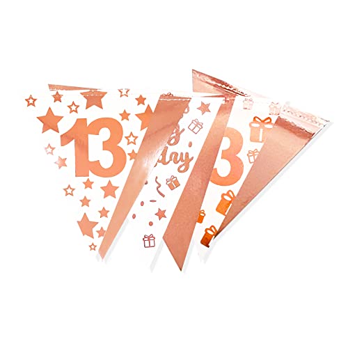 40Ft Rose Gold 13th Birthday Decorations Happy 13th Birthday Banner Bunting Triangle Flag Pennant Garland for Teen Girls 13 Year Old Happy Birthday Decor Thirteen Official Teenager Party Supplies