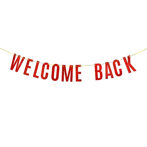 Red Glitter Welcome Back Banner Home Party Suppiles / Moving Away / Classroom Decor / Retirement Party Decorations