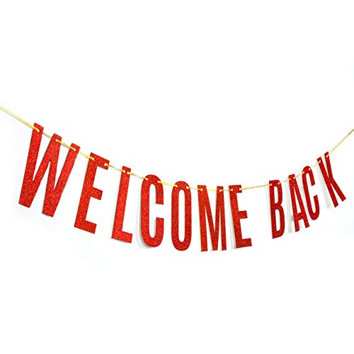 Red Glitter Welcome Back Banner Home Party Suppiles / Moving Away / Classroom Decor / Retirement Party Decorations