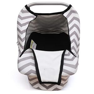 ACRABROS Car Seat Covers for Babies,Winter Infant Carseat Cover Canopy for Boys and Girls,Super Stretchy Adjustable Peeping Window with Mesh Cover,Warm Breathable Universal Fit, Grey White Chevron