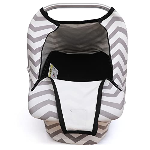 ACRABROS Car Seat Covers for Babies,Winter Infant Carseat Cover Canopy for Boys and Girls,Super Stretchy Adjustable Peeping Window with Mesh Cover,Warm Breathable Universal Fit, Grey White Chevron