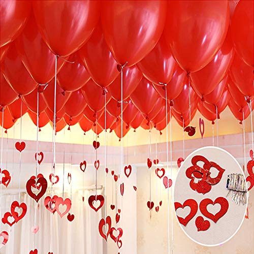 Soochat 100 Pcs Glitter Heart Swirl Hanging Decoration, Valentine's day Hanging Decor Pendant Wedding Marriage Proposal Party Supplies (Red)