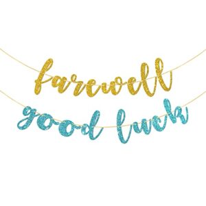 halodete farewell good luck banner, retirement banner, farewell, going away, job change, adventure awaits celebration party garland bunting decorations – gold blue glitter