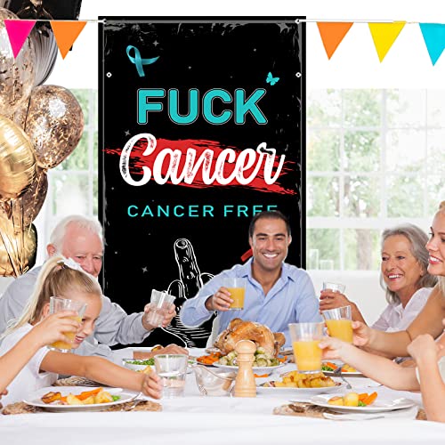 Fuck Cancer Door Banner, Cancer Free Party Door Banner Decorations, I Kicked Cancer's Ass Door Cover Party Decorations