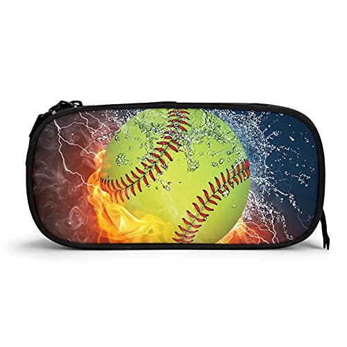 XIAOGUAISHOU, Fire Baseball Pencil Cases for Adults, Pencil Pouch Wide Opening Makeup Small Cosmetic Bag for Adults College Office