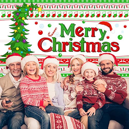 Christmas Backdrop Merry Christmas Photography Background 72.8 x 43.3 Inch Christmas Party Decorations Large Fabric Red and Green Xmas Sign Banner Photo Booth Props for Christmas Winter Holiday Party