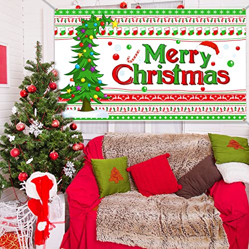 Christmas Backdrop Merry Christmas Photography Background 72.8 x 43.3 Inch Christmas Party Decorations Large Fabric Red and Green Xmas Sign Banner Photo Booth Props for Christmas Winter Holiday Party