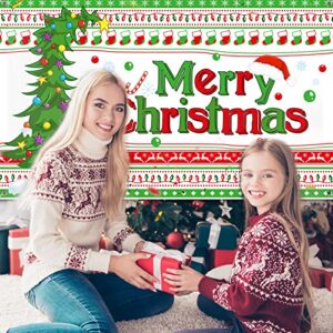 Christmas Backdrop Merry Christmas Photography Background 72.8 x 43.3 Inch Christmas Party Decorations Large Fabric Red and Green Xmas Sign Banner Photo Booth Props for Christmas Winter Holiday Party