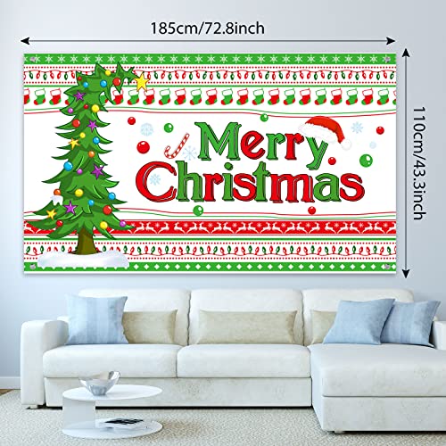 Christmas Backdrop Merry Christmas Photography Background 72.8 x 43.3 Inch Christmas Party Decorations Large Fabric Red and Green Xmas Sign Banner Photo Booth Props for Christmas Winter Holiday Party