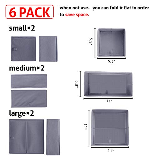 homyfort Dresser Drawer Organizer, Foldable Cloth Storage Box Closet Cube Basket Bins Containers Divider with Drawers for Underwear, Bras, Socks, Ties, Scarves, Set of 6, Grey