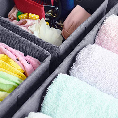 homyfort Dresser Drawer Organizer, Foldable Cloth Storage Box Closet Cube Basket Bins Containers Divider with Drawers for Underwear, Bras, Socks, Ties, Scarves, Set of 6, Grey