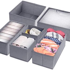 homyfort Dresser Drawer Organizer, Foldable Cloth Storage Box Closet Cube Basket Bins Containers Divider with Drawers for Underwear, Bras, Socks, Ties, Scarves, Set of 6, Grey