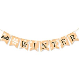 7-gost Burlap Hello Winter Banner Snowflake Winter Holiday Bunting Garland Decoration