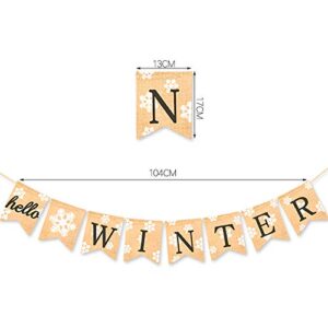 7-gost Burlap Hello Winter Banner Snowflake Winter Holiday Bunting Garland Decoration