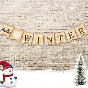 7-gost Burlap Hello Winter Banner Snowflake Winter Holiday Bunting Garland Decoration