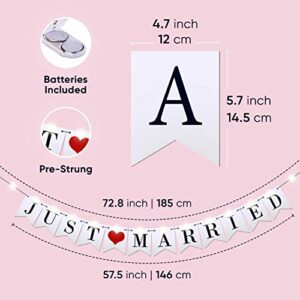 Just Married Wedding Banner Car Decorations (Banner + LED Light + Decal)