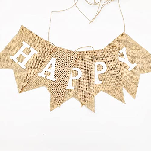 CrazyCharlie Burlap Happy Birthday Banner Swallowtail Flags for Birthday Party Decorations Swallowtail Flags