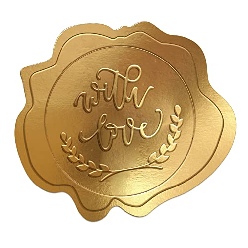 Whaline 500Pcs Gold Embossed Envelope Seals with Love Wax Looking Seal Wedding Stickers Self-Adhesive Envelope Label Foil Stickers for Baby Shower Invitation Party Favor Gift Packaging Greeting Card